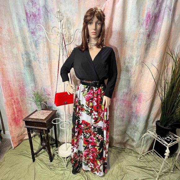 Chetta B | Dresses | Chetta B Elegant Floral Maxi Dress 34 Sleeves ...